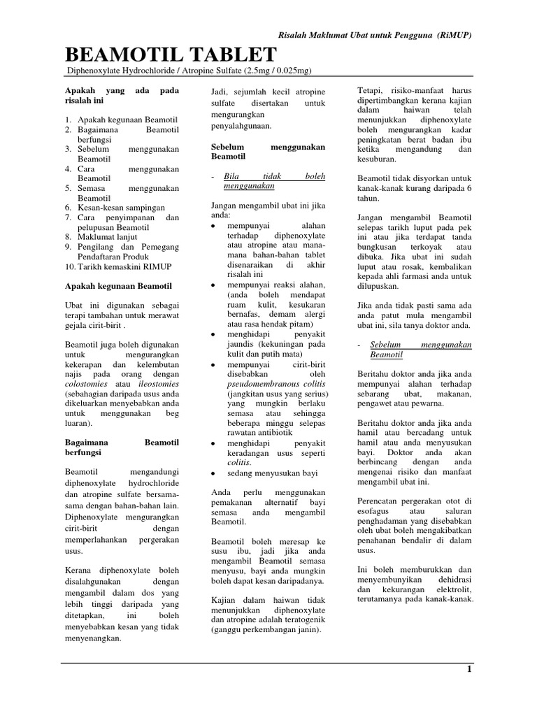 Beamotil Tablet Diphenoxylate Hydrochloride Atropine Sulfate UPHA ...