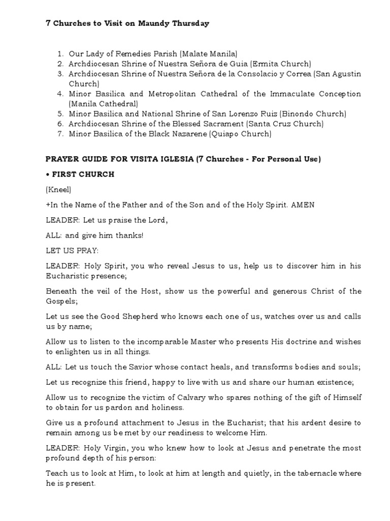 Maundy Thursday Church Visits Guide | PDF | Eucharist | Glory (Religion)