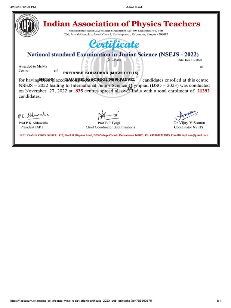 NSEJS 22 Result | PDF | Career & Growth