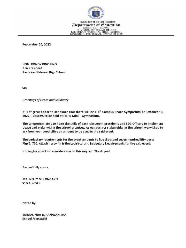 Letter To Pta | PDF