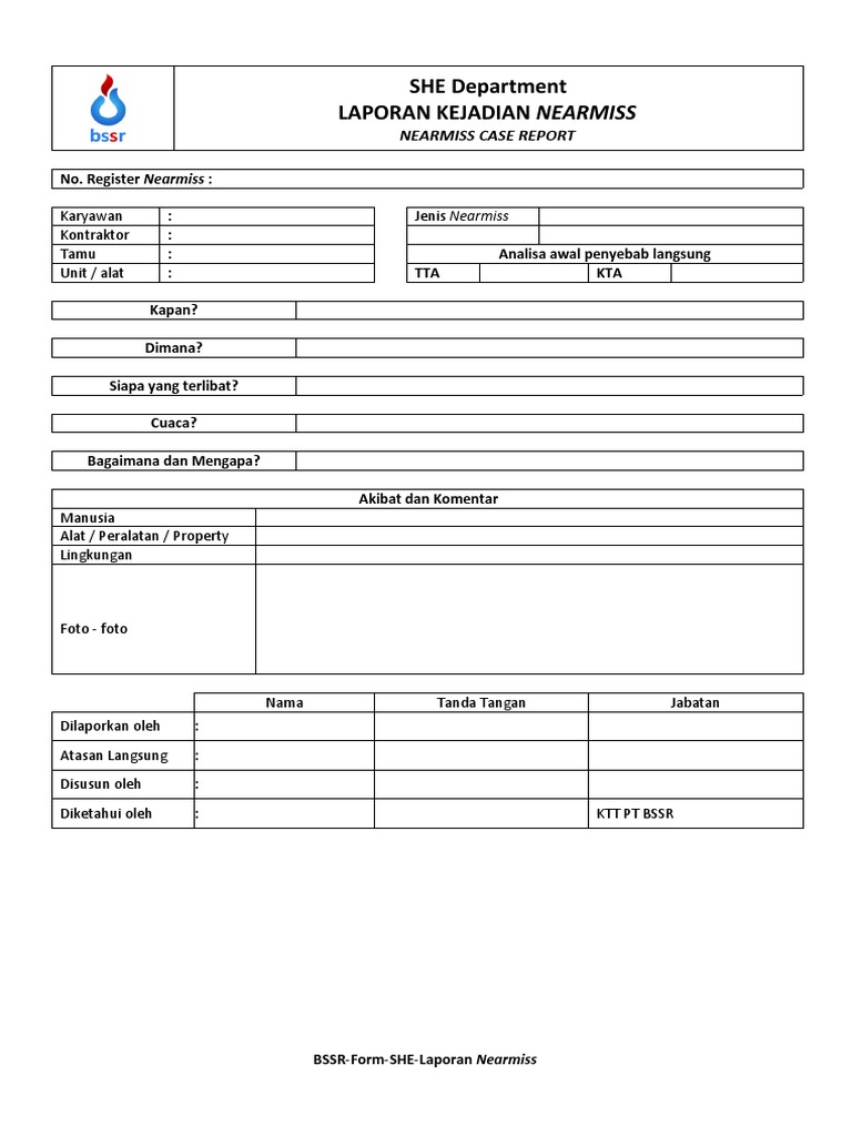 BSSR Form SHE Form Laporan NearMiss | PDF