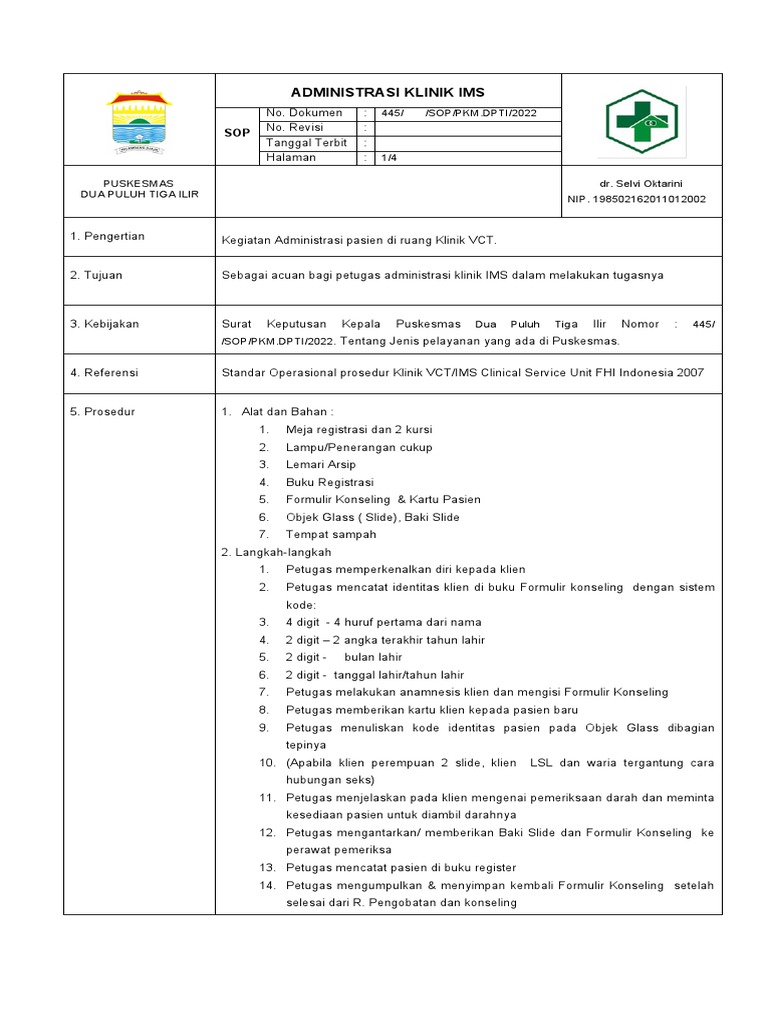 Sop Adm Klinik Ims 1 | PDF
