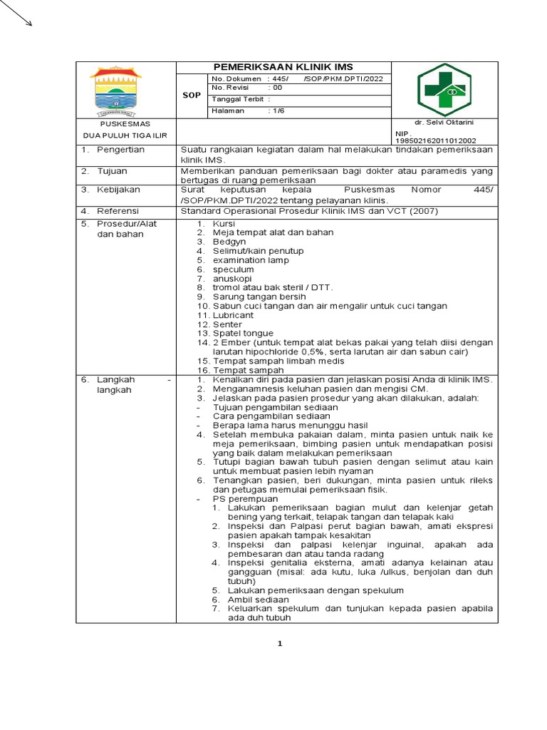 SOP Pemeriksaan Klinik IMS | PDF | Sains & Matematika
