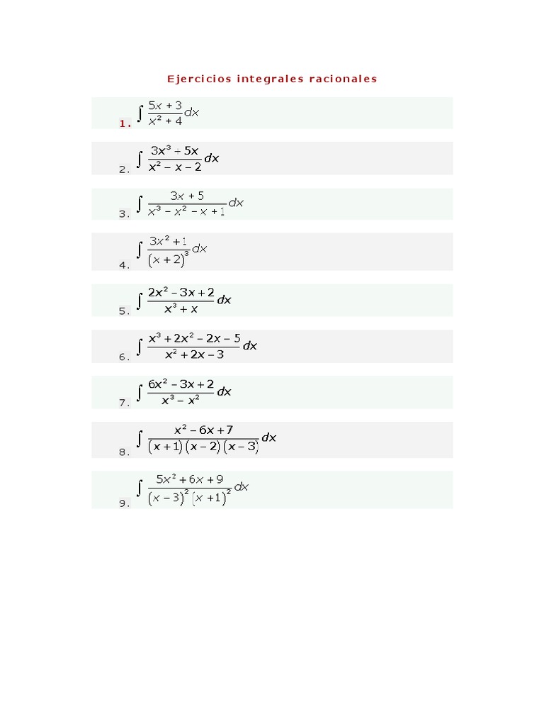 Ejercicios Integrales Racionales | PDF