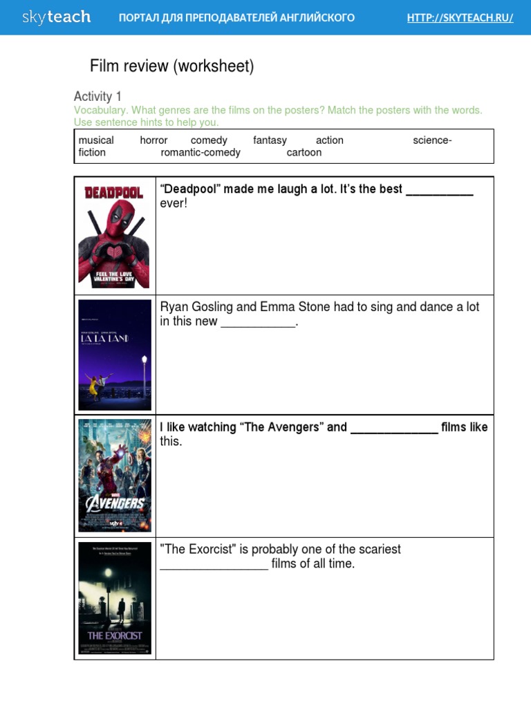 Film Review Worksheet | PDF | Games & Activities | Language Arts ...