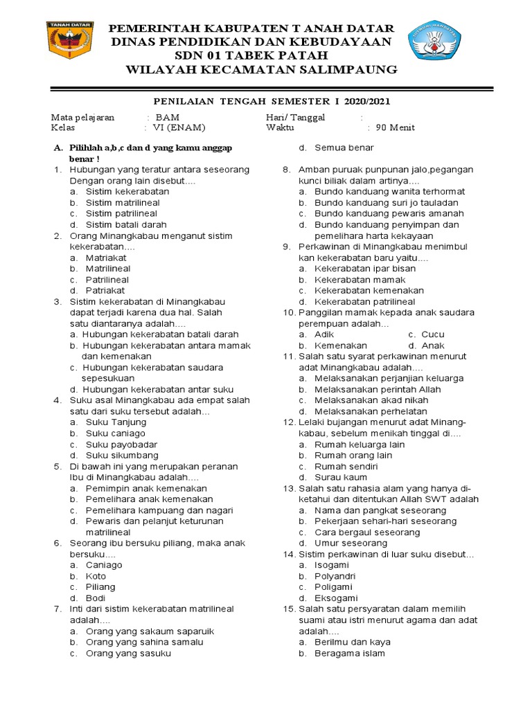 Soal Pts 1 Bam 2020 | PDF