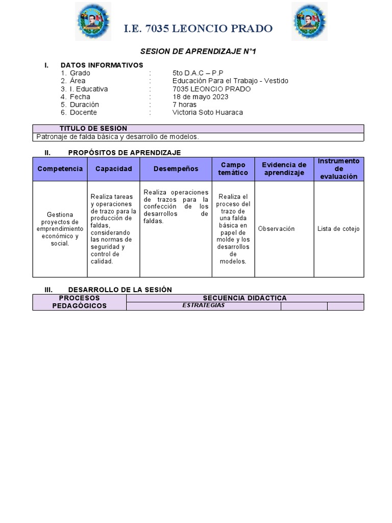 Sesion de Aprendizaje N°1 - 5to | PDF | Aprendizaje | Maestros