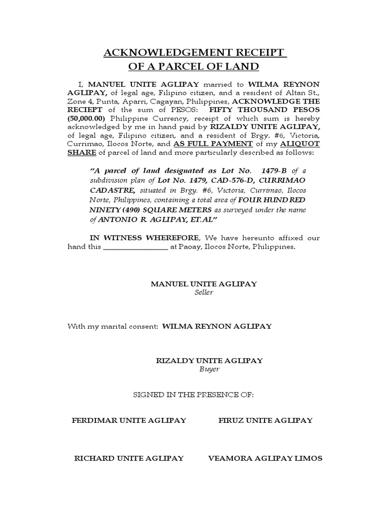 Acknowledgement Receipt - Aglipay | PDF