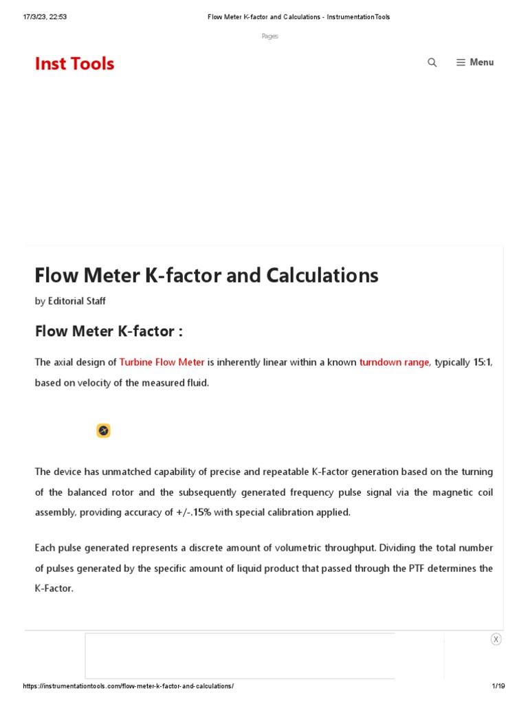 Flow Meter K-Factor and Calculations - InstrumentationTools | PDF ... Flow Meter K-Factor and Calculations - InstrumentationTools | PDF ...