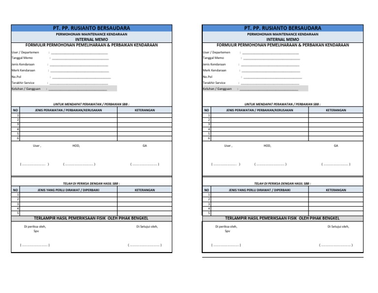 Form Pengajuan Maintenance Kendaraan | PDF