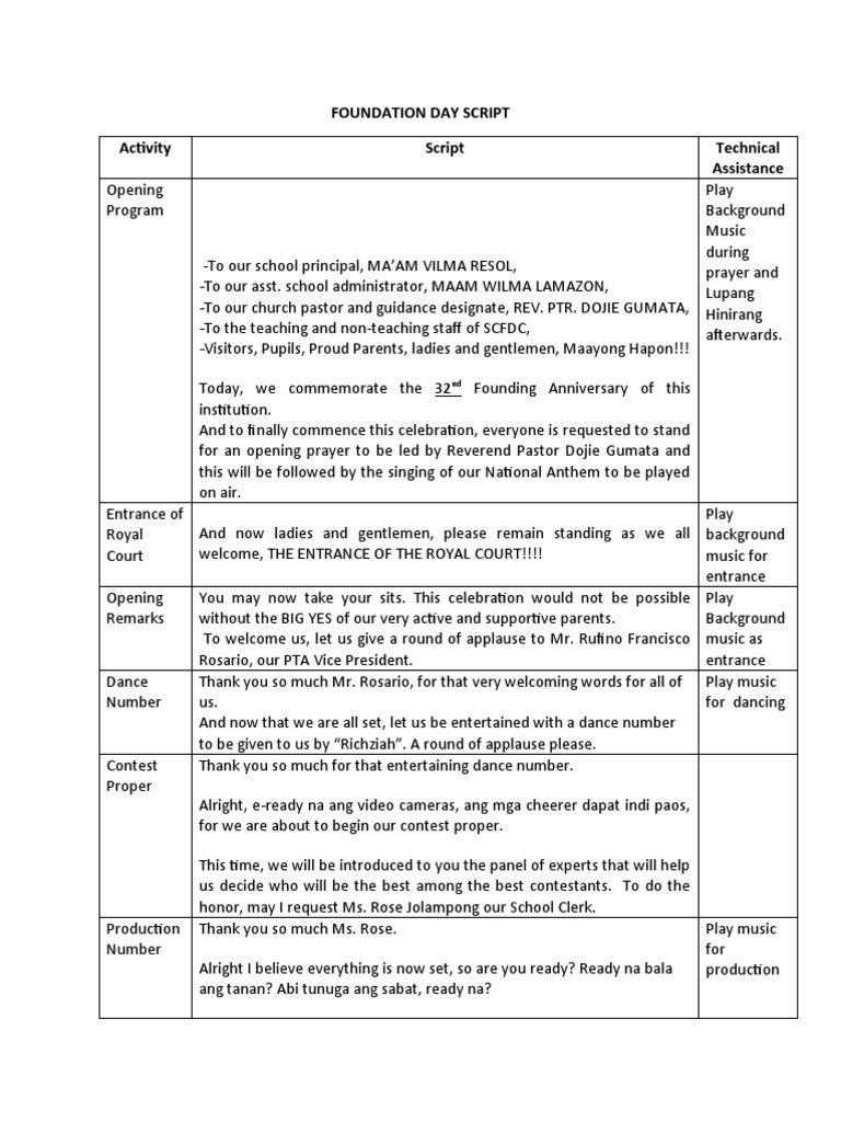 Foundation Day Script | PDF