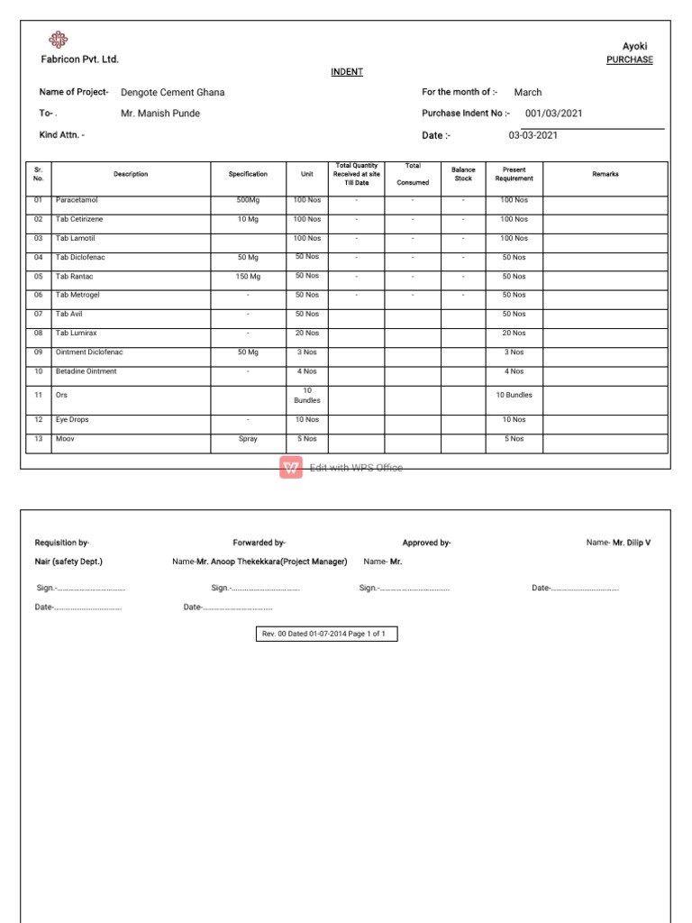 Purchase Indent Format - Double Page | PDF