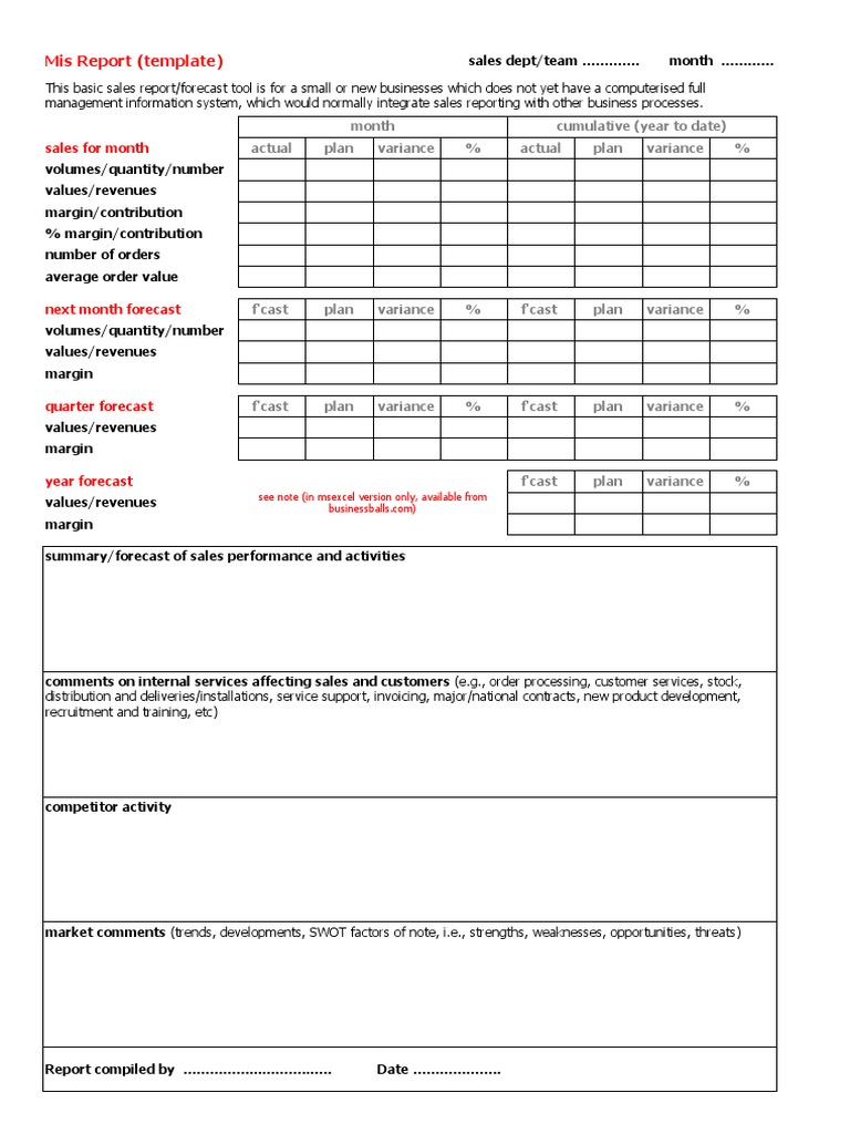 Mis Report Format in Excel | PDF