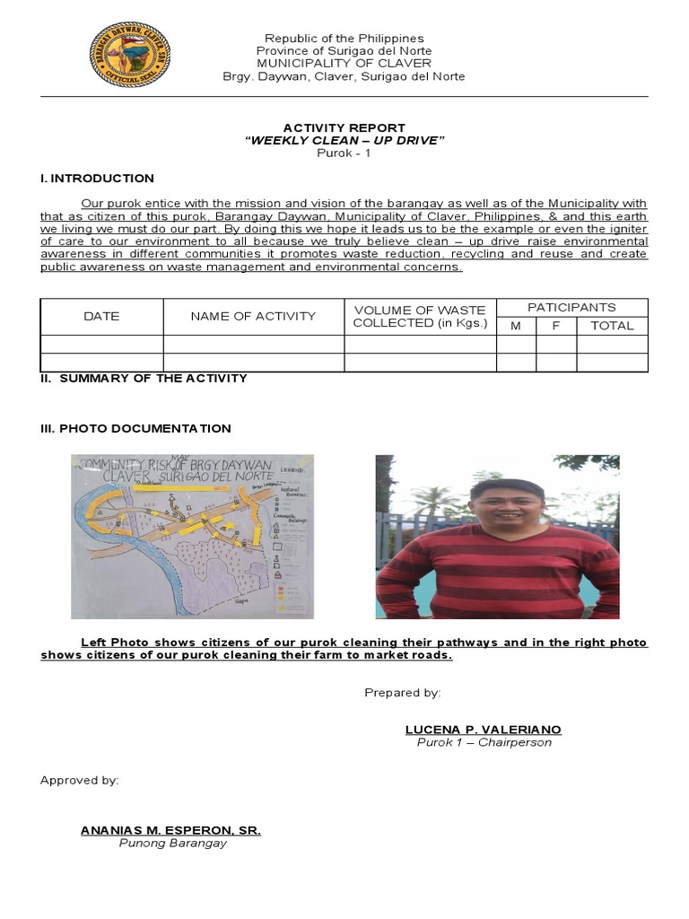 Weekly Clean - Up Drive Activity Rep | PDF | Waste | Waste Management