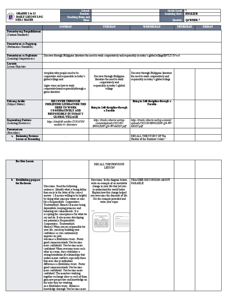 MELC DLL ENG 7 WEEK 7 Q4 Done | PDF | Career & Growth | Foreign Language Studies