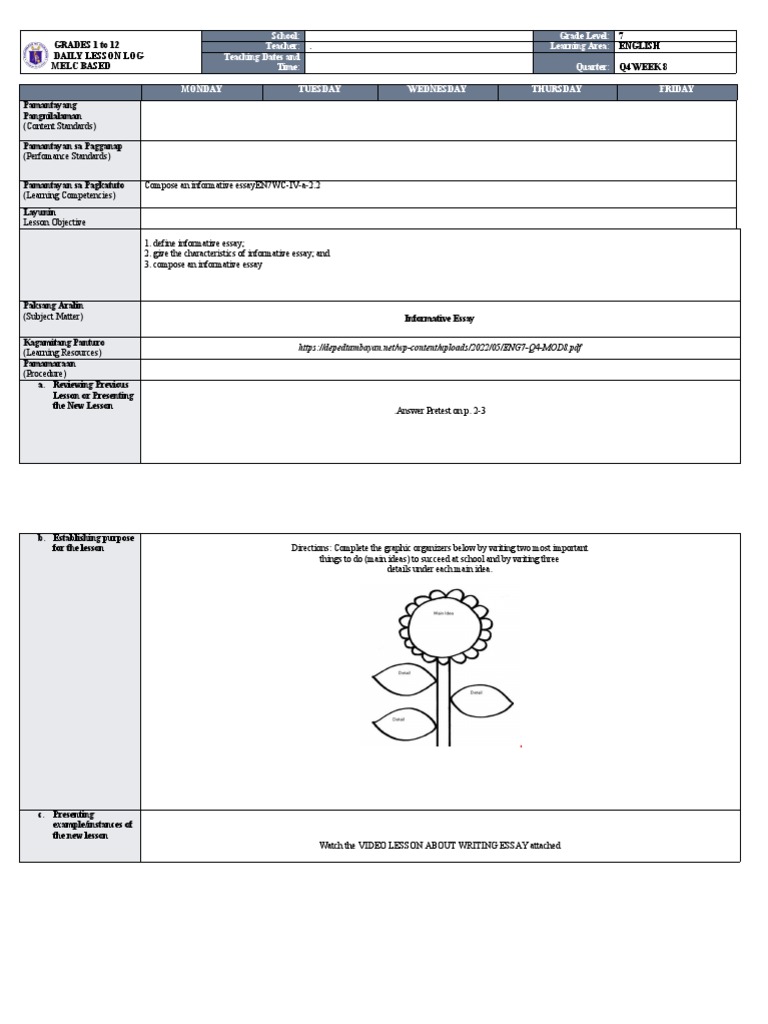 MELC DLL ENG 7 WEEK 8 Q4 DONE | PDF | Essays | Teachers