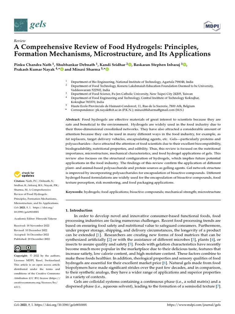 2023 - A Compehensive Review of Food Hydrogels | PDF | Gel | Gelatin