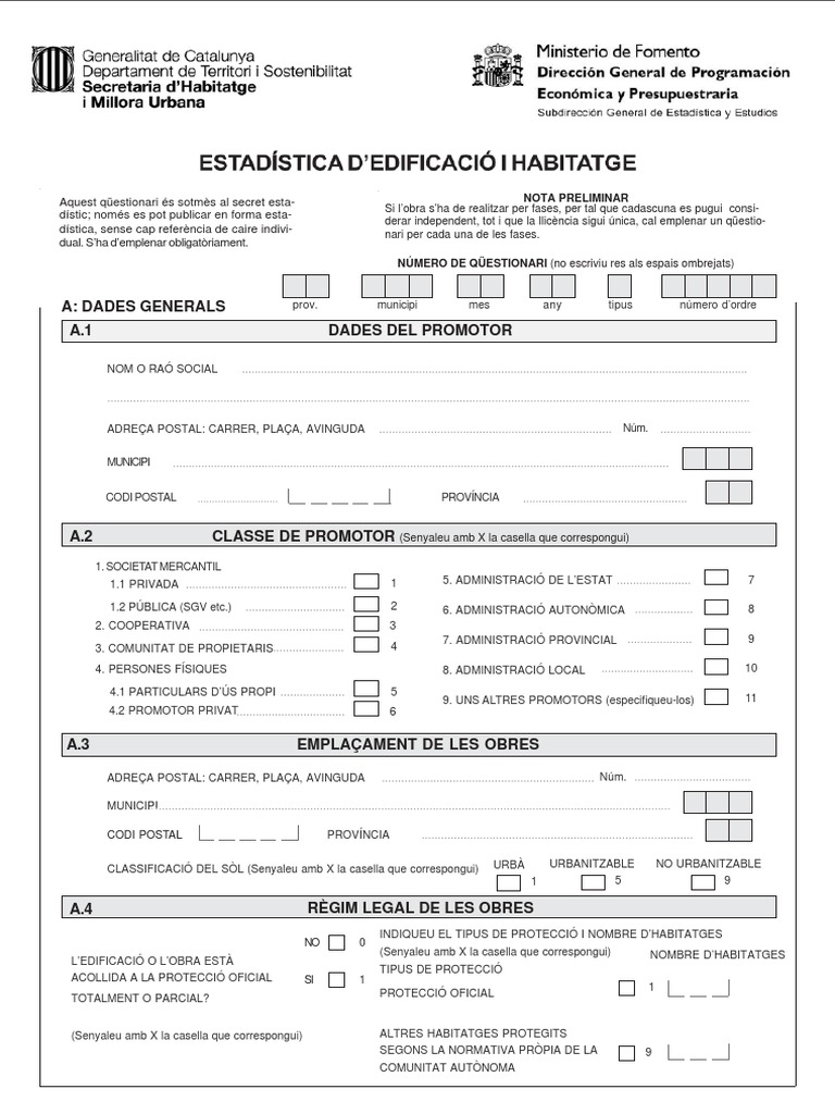 Qüestionari D'estadística D'edificació I Habitatge | PDF