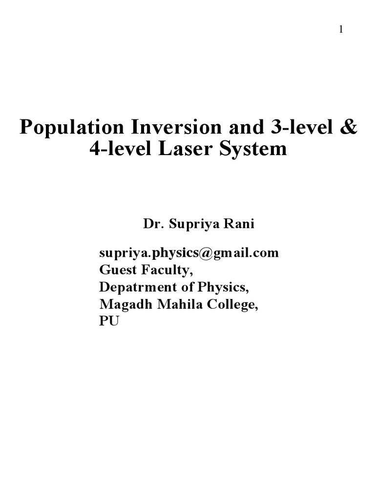 Population Inversion and 3 and 4 Level Laser System - B.SC - Part 2 ...
