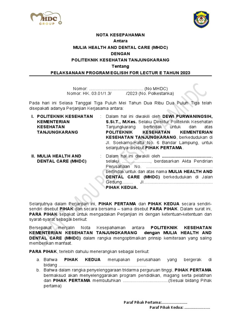 Draft Mou MHDC | PDF