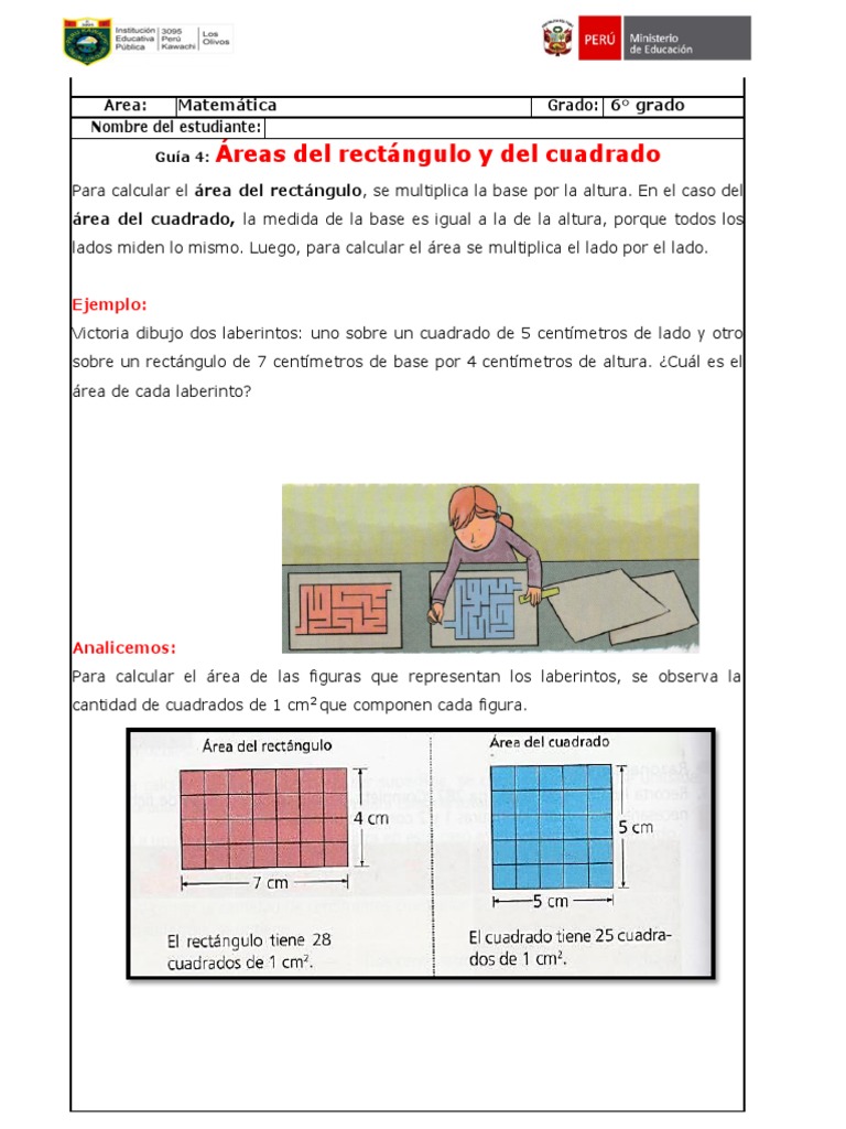 ficha area del rectangulo y cuadrado 2 | PDF