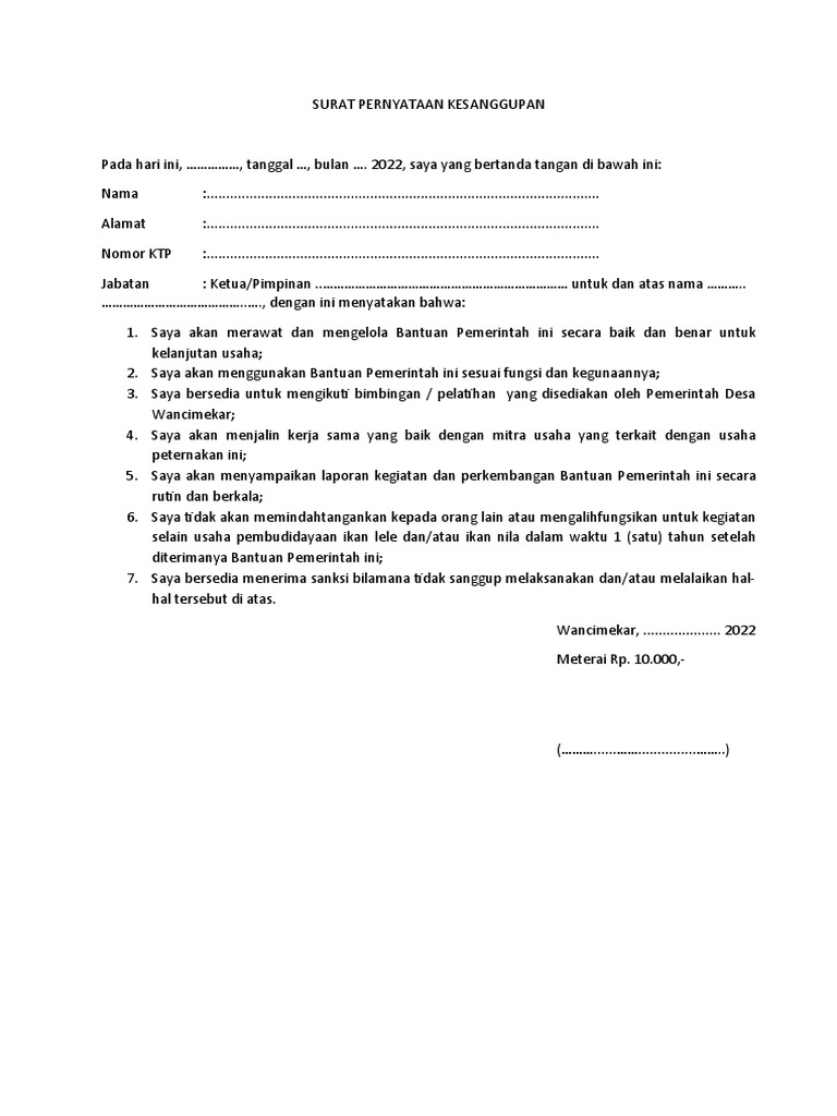 Surat Pernyataan Kesanggupan | PDF