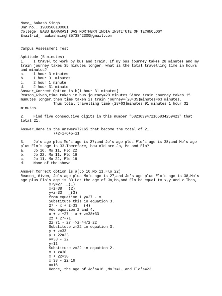 Campus Assessment Test Solution | PDF | Applied Mathematics ...
