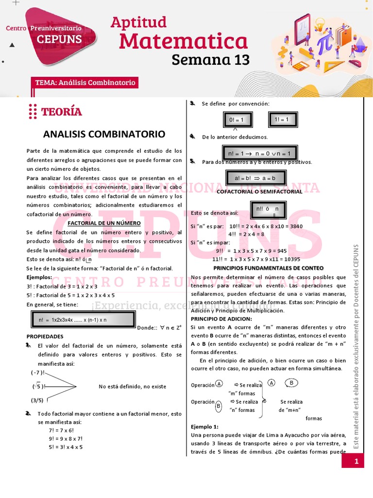 Apt. Matematic Asemana 13 - Ciclo 2023 | PDF | Permutación | Combinatoria