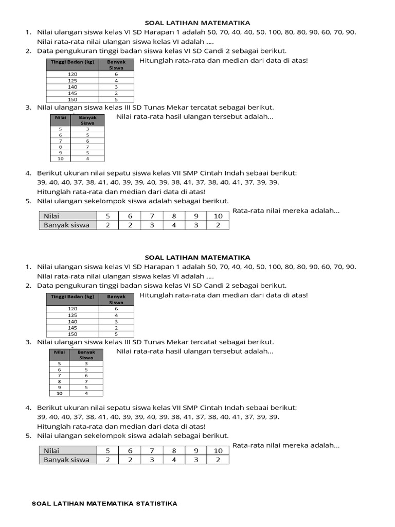 SOAL LATIHAN MATEMATIKA Kls 6 | PDF