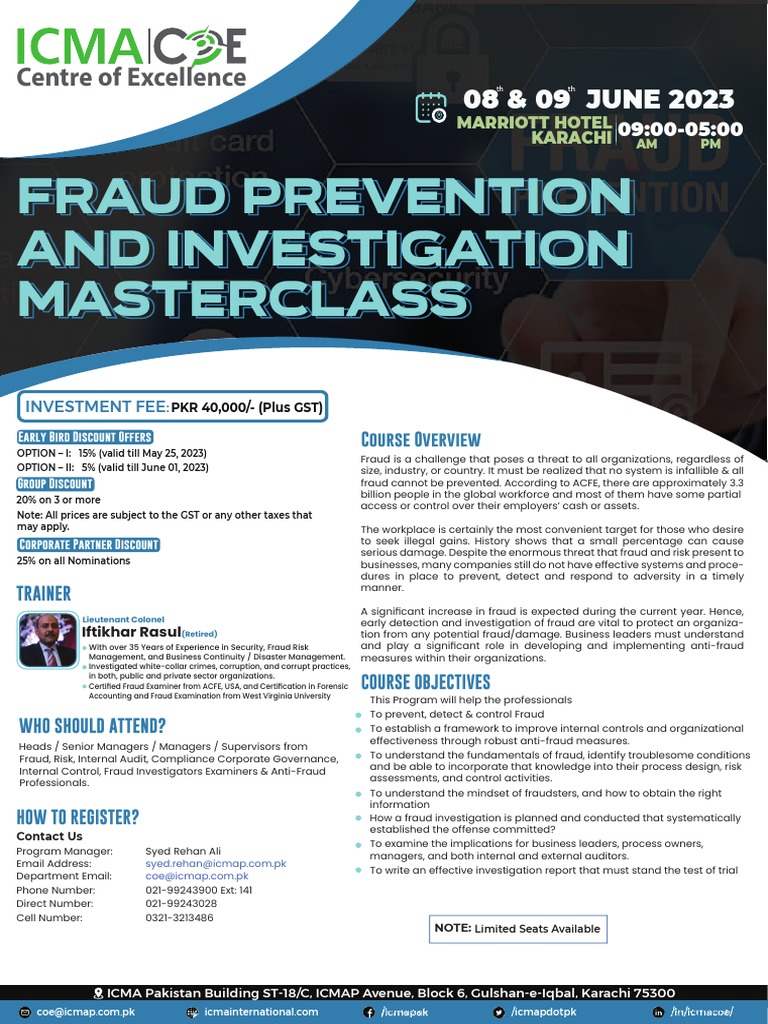 Brochure - Fraud Prevention and Investigation Masterclass | PDF | Internal Control | Fraud