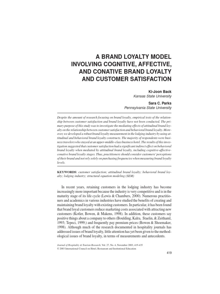 A Brand Loyalty Model Involving Cognitive, Affective, and Conative ...
