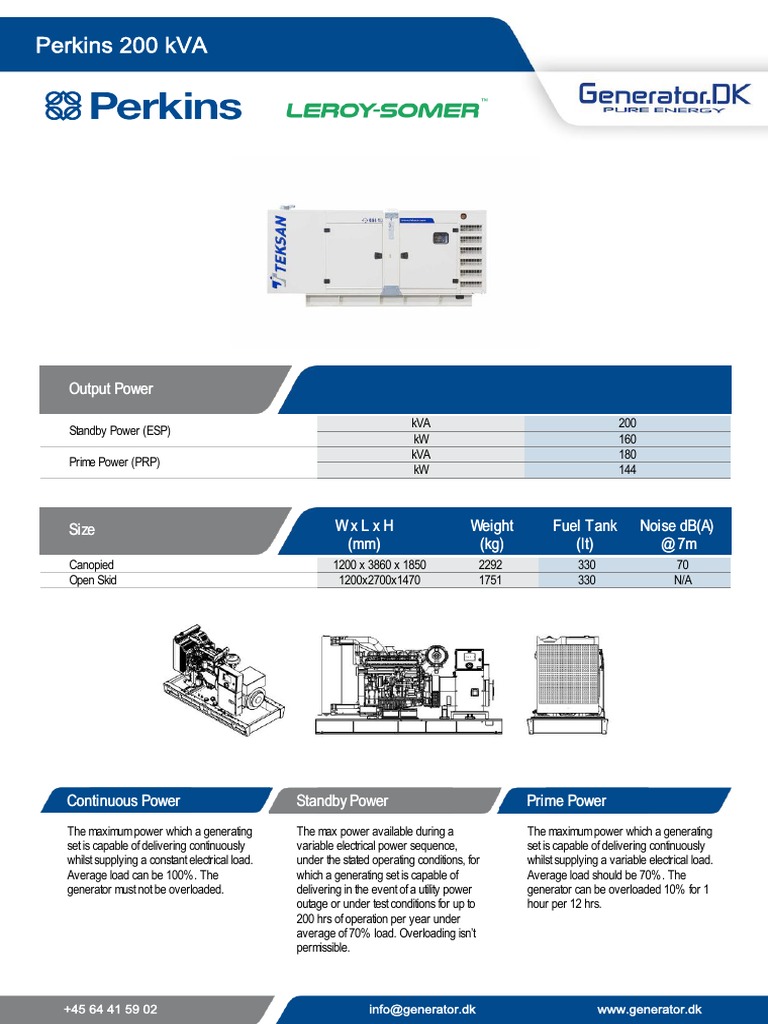Perkins 200 Kva Datablad | PDF | Engines | Electric Generator