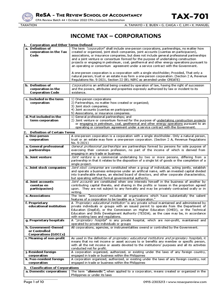 TAX-701 (Income Taxes - Corporations) | PDF | Tax Deduction | Gross Income
