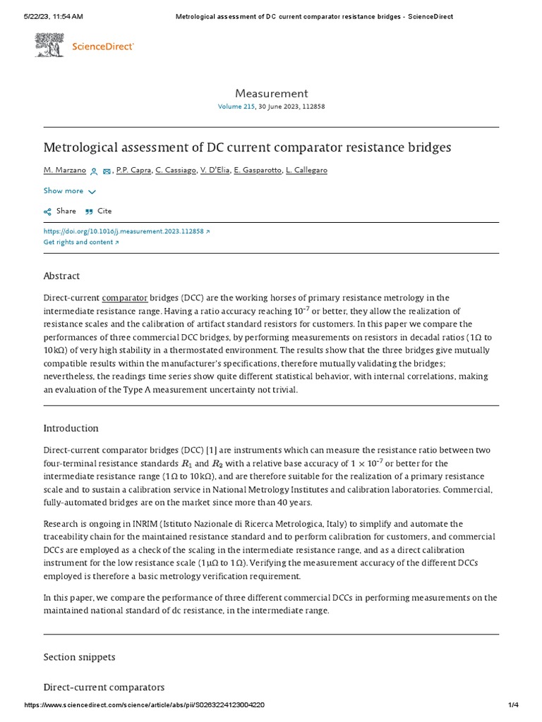 Metrological Assessment Of Dc Current Comparator Resistance Bridges Sciencedirect Download