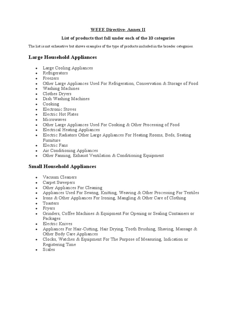 WEEE List | PDF | Home Appliance | Manufactured Goods