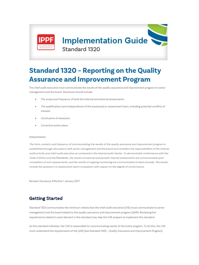 Iia Ig - Standard 1320 Reporting On The Quality Assurance and ...