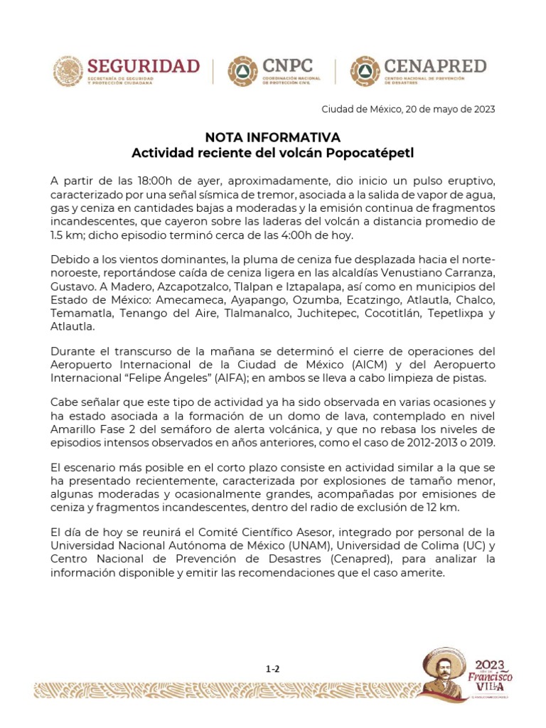 CNPC Comunicado 2C 20may23 | PDF | Volcán | Desastres
