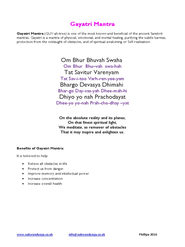 Gayatri Mantra Info Sheet | PDF