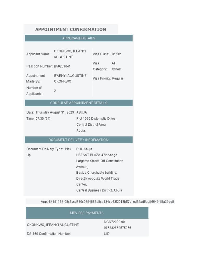 Appointment Confirmation | PDF | Travel Visa | Equipment