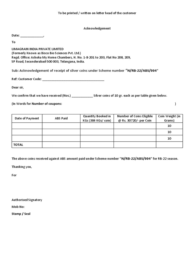 Format For Acknowledgement | PDF