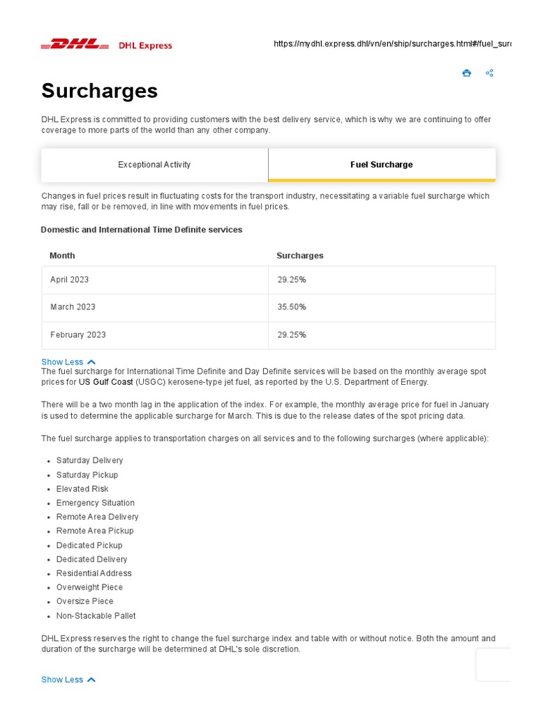 DHL Fuel Surcharge Overview 2023 | PDF