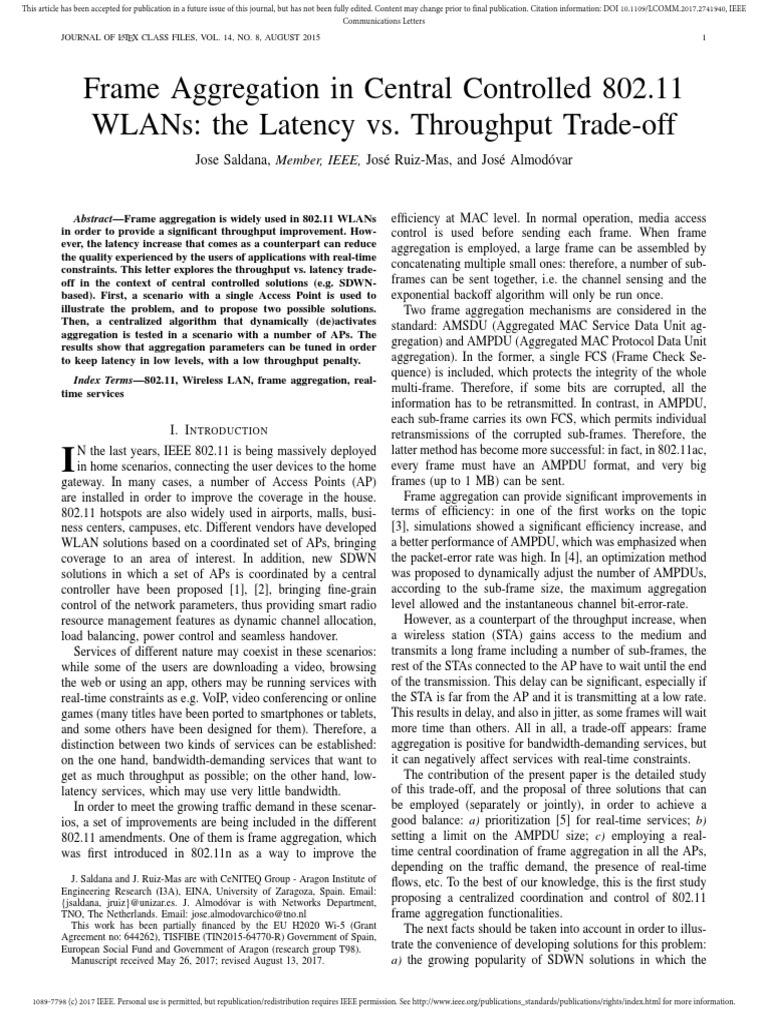 Frame-Aggregation-in Central Controlled 80211 WLANsthe Latency Vsthroughput Trade-Off | PDF ...