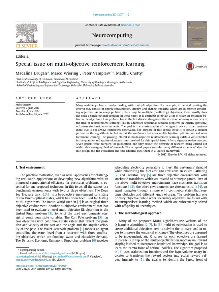 Special Issue On Multi-Objective Reinforcement Learning | PDF ... Special Issue On Multi-Objective Reinforcement Learning | PDF ...