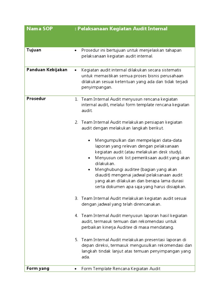 01 SOP Pelaksanaan Kegiatan Audit Internal | PDF