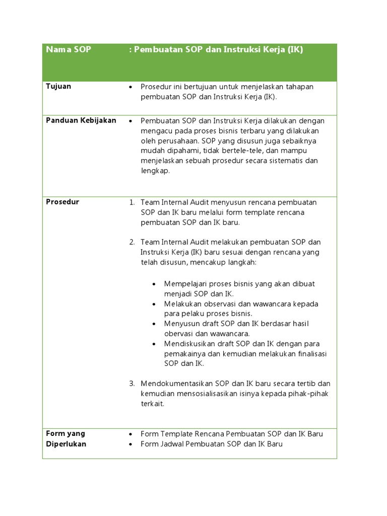 Panduan Pembuatan SOP dan IK | PDF | Bisnis