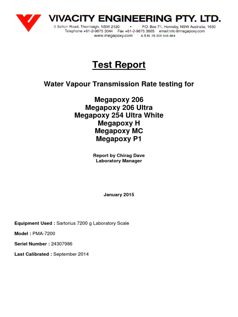 Water Vapour Transmission Rate Test Report ASTM E96 | PDF | Adhesive ...