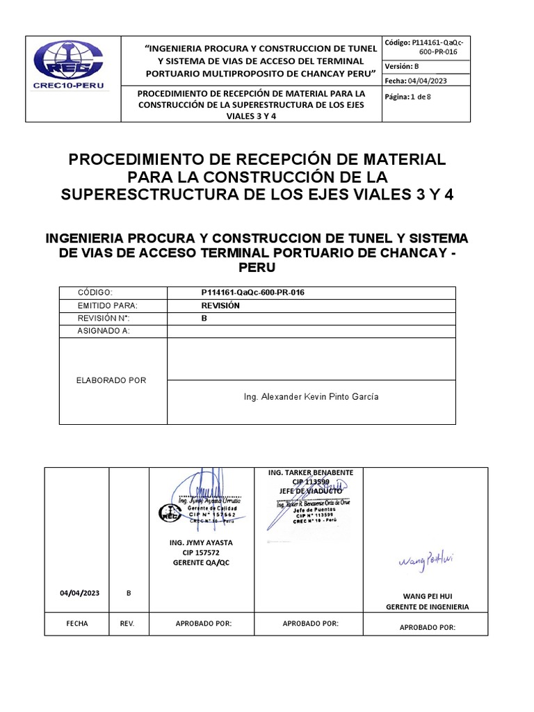P114151-600-Qa - QC-PR-016-B Procedimiento de Recepción de Materiales | PDF | Acero | Sistema de ...