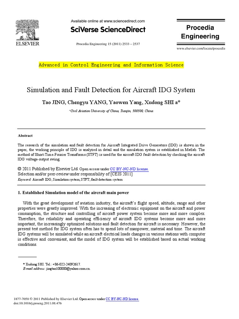 Simulation And Fault Detection For Aircraft Idg Sy 1 Pdf Electric Generator Electric Motor