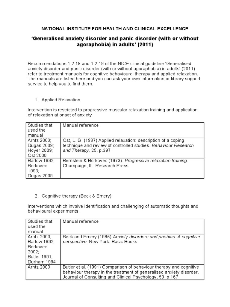 Treatment Manuals For Cognitive Behavioural Therapy and Applied ...