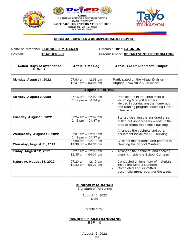 Accomplishment Report - Brigada | PDF